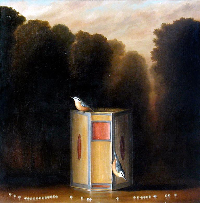 David Kroll - "Book and Pearls" oil painting birds book landscape still ...