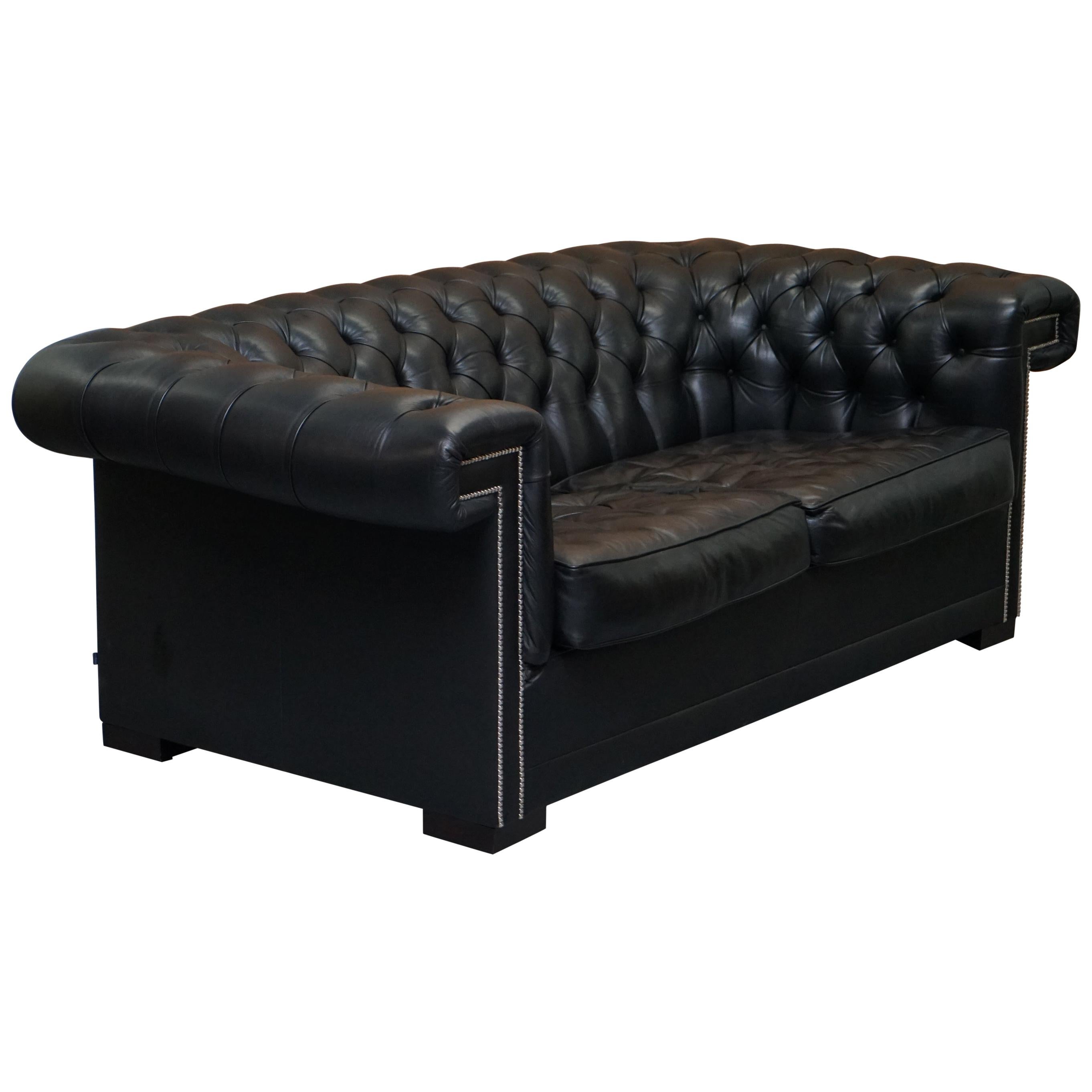 David Linley Pimlico Chesterfield Tufted Black Nero Leather Sofa For ...