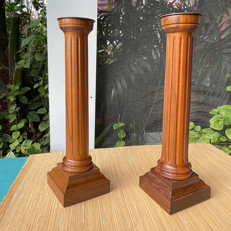 David Linley Walnut Fluted Column Candlesticks, Pair For Sale at 1stDibs