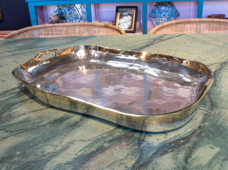 David Marshall, 1980s 2-Tone Gilt Bronze Designer Tray For Sale at 1stDibs