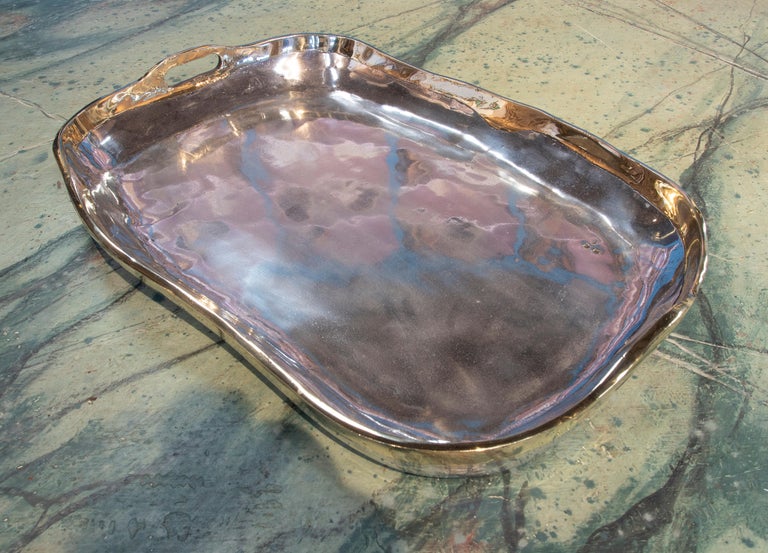 David Marshall, 1980s 2-Tone Gilt Bronze Designer Tray For Sale at 1stDibs