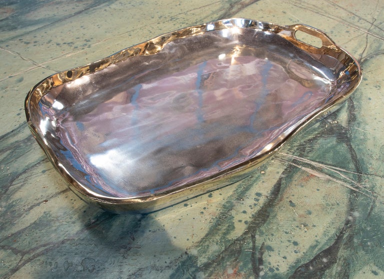 David Marshall, 1980s 2-Tone Gilt Bronze Designer Tray For Sale at 1stDibs