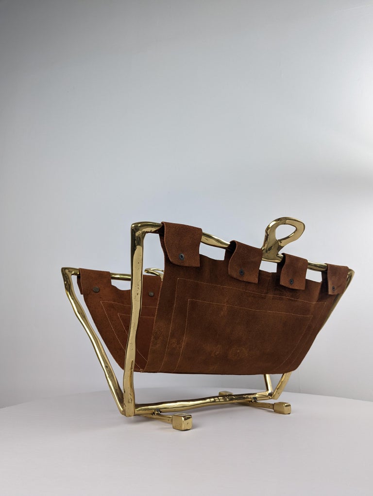 David Marshall 2-Tone Gilt Bronze Designer Magazine Rack, 1980s For ...
