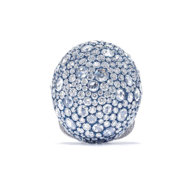 David Morris Domed Rose Cut Diamond Set and Blue Titanium Cocktail Ring ...