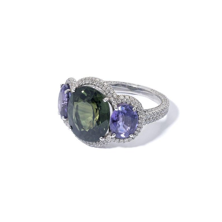 David Morris Multicolour Sapphire and White Diamond Oval Cocktail Ring ...
