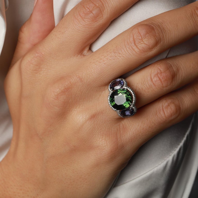 David Morris Multicolour Sapphire and White Diamond Oval Cocktail Ring ...