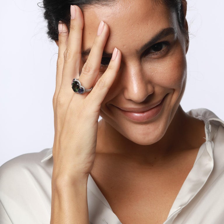 David Morris Multicolour Sapphire and White Diamond Oval Cocktail Ring ...