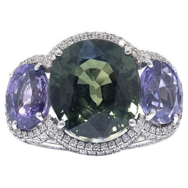 David Morris Multicolour Sapphire and White Diamond Oval Cocktail Ring ...