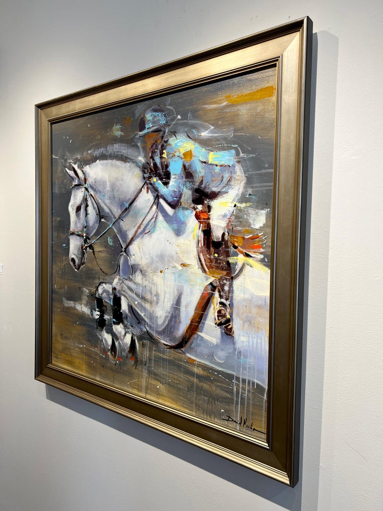 David Noalia - David Noalia, "Jumping in White", 40x40 Colorful Equine Dressage Oil Painting For ...