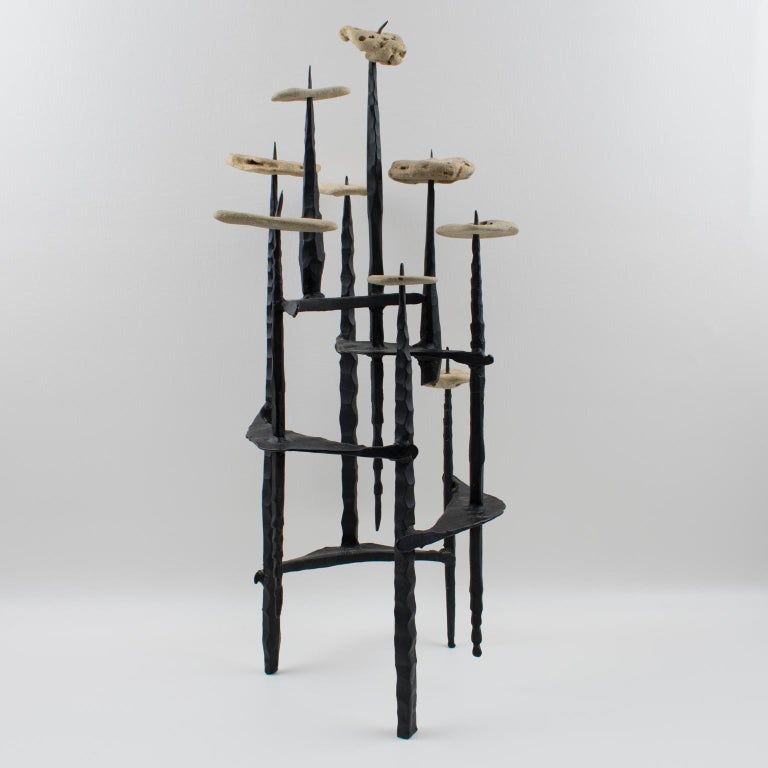 David Palombo 1950s Brutalist Iron and Stones Sculpture Menorah at ...