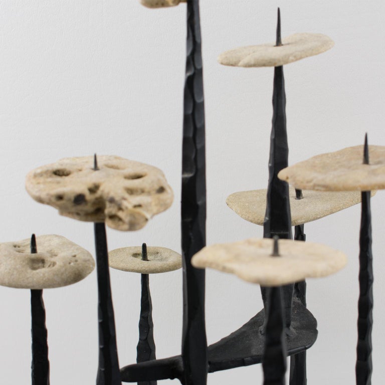 David Palombo 1950s Brutalist Iron and Stones Sculpture Menorah at ...