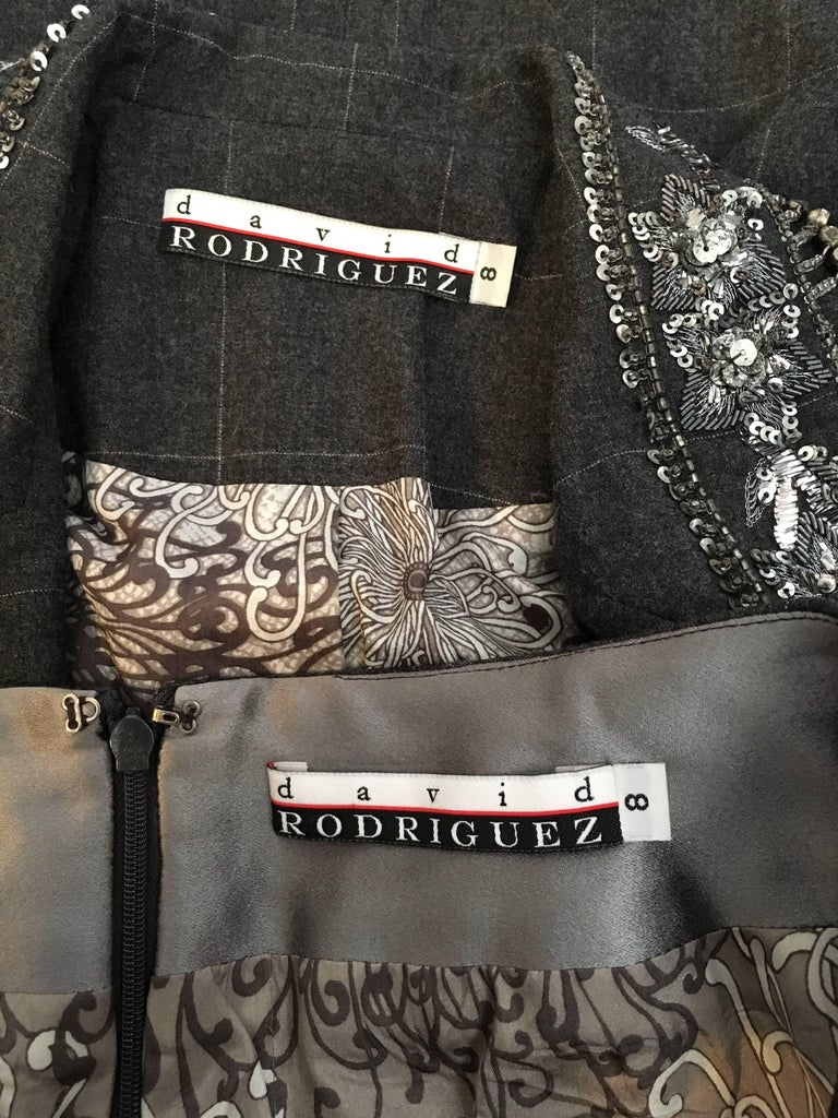 David Rodriguez Grey Beaded Pant Suit with Silk Blouse Size 8. For Sale ...