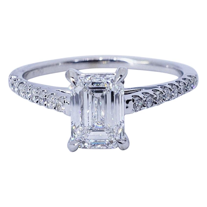 Gia Certified 1.60 Carat I VS2 Emerald Cut Pave Diamond Engagement Ring ...