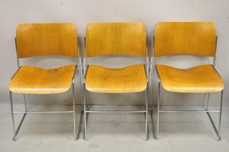 David Rowland 40/4 Bentwood Chrome Frame Stacking Side Chairs, Set of 3 ...