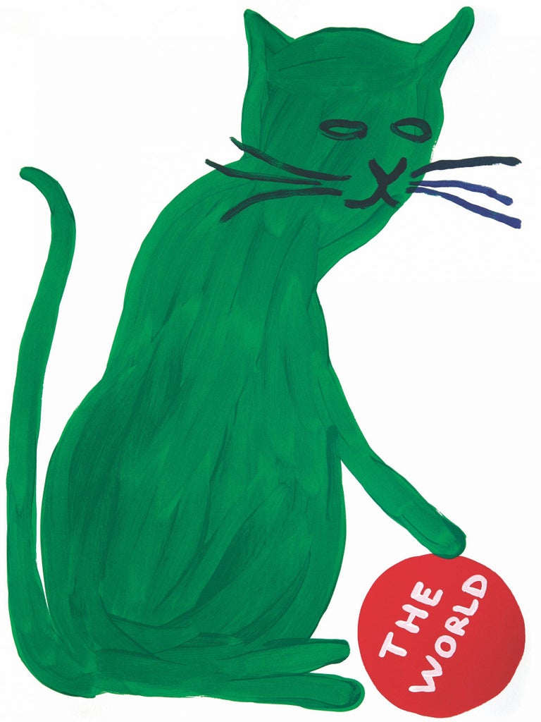 David Shrigley - Untitled -- Screen Print, Green Cat, The World, Text ...