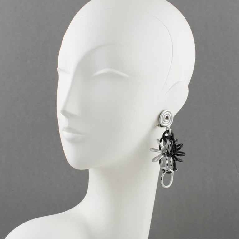 David Spada Space Age Black Silver Aluminum Dangle Clip Earrings at 1stDibs