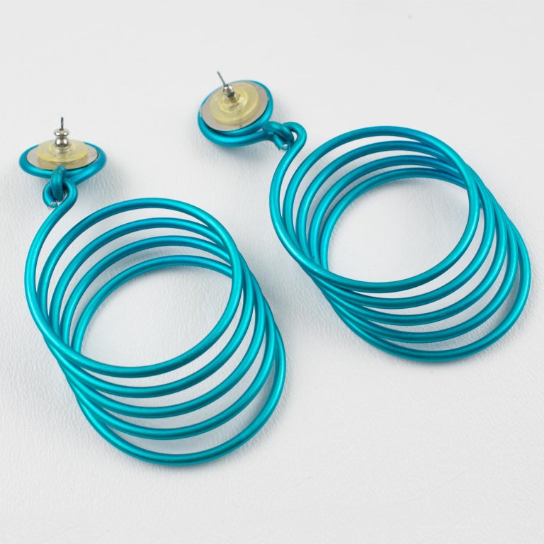 David Spada Space Age Blue Aluminum Dangle Pierced Earrings For Sale at ...