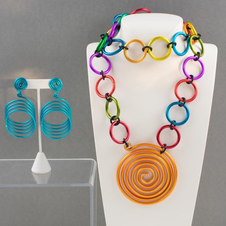 David Spada Space Age Blue Aluminum Dangle Pierced Earrings at 1stDibs