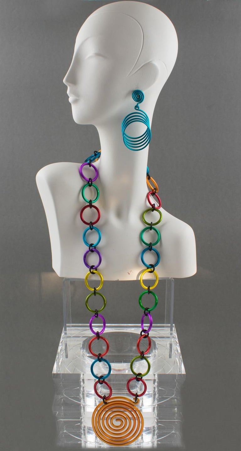 David Spada Space Age Blue Aluminum Dangle Pierced Earrings at 1stDibs