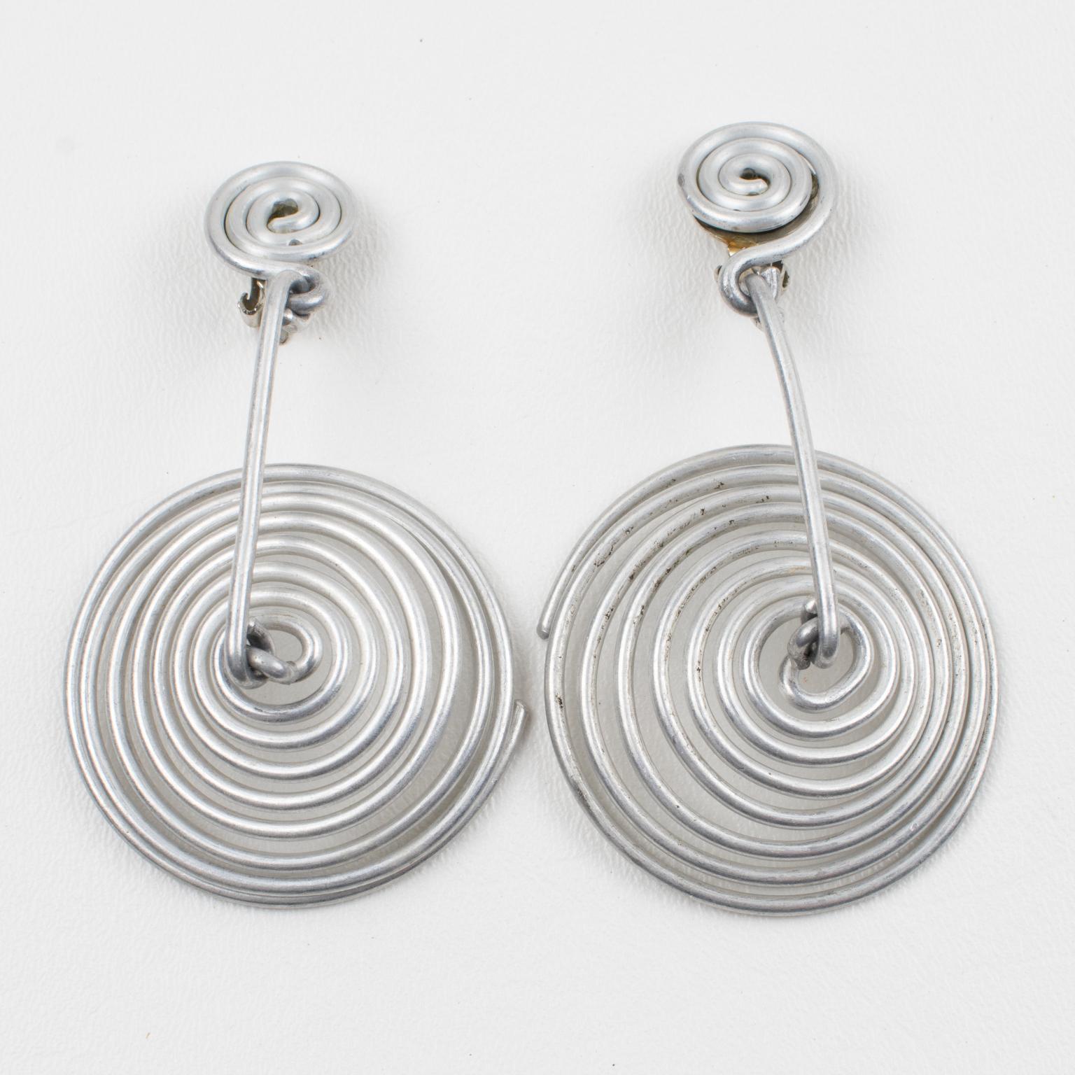 David Spada Space Age Silvered Aluminum Dangle Clip Earrings For Sale ...