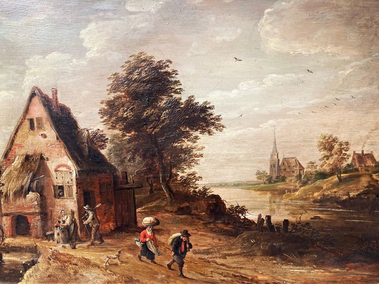 Circle of David Teniers, Landscape with Peasants by an Inn and a River ...
