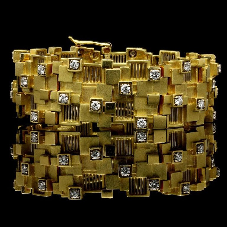 David Thomas 18 Carat Gold and Diamond Modernist Strap Bracelet, circa ...