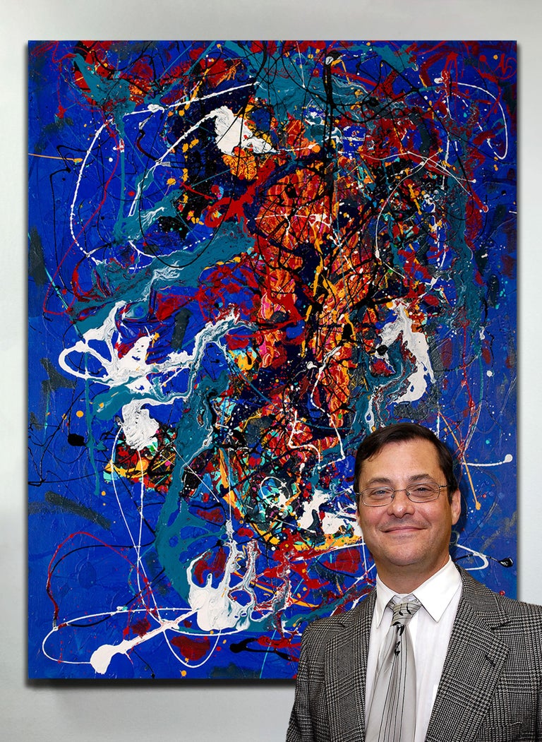 David Tobey - Big Bang on Blue - Contemporary Painting For Sale at 1stDibs