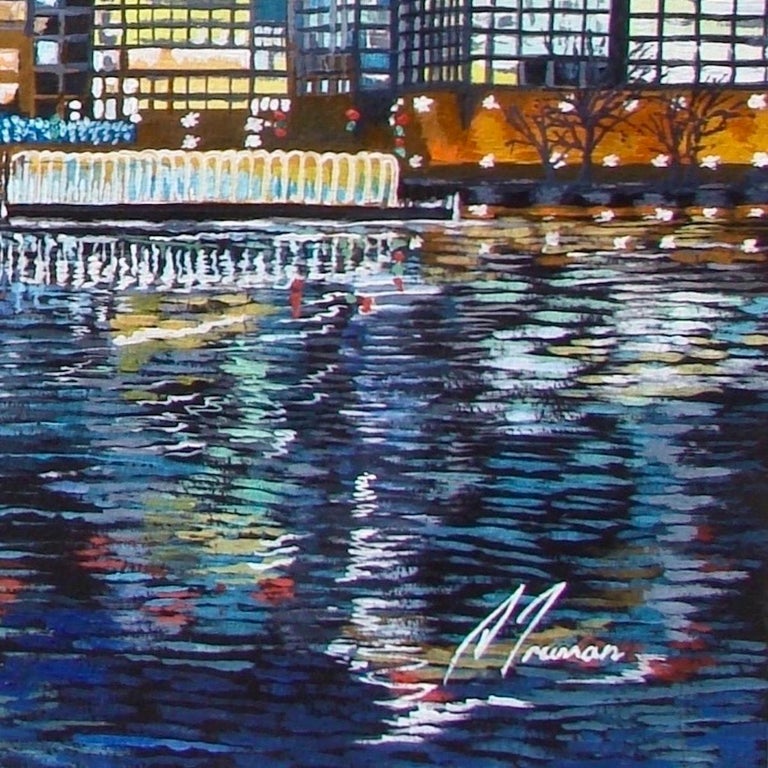 David Truman - Canary Wharf Neons, Bright Cityscape Painting, London ...