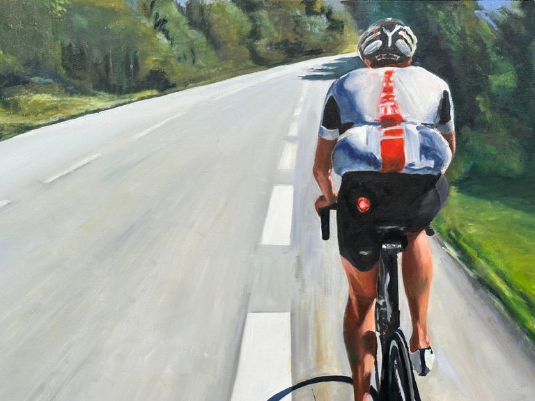 David van der Linden - Cycling- 21st Century Contemporary painting of a ...