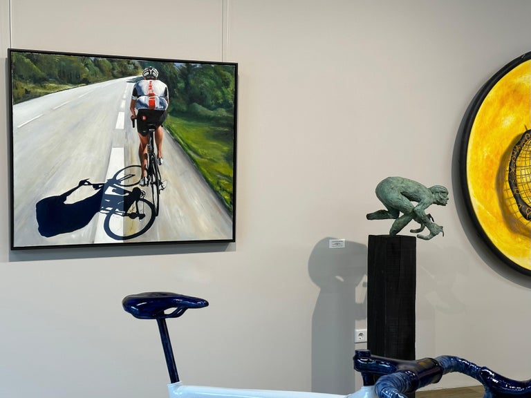 David van der Linden - Cycling- 21st Century Contemporary painting of a ...