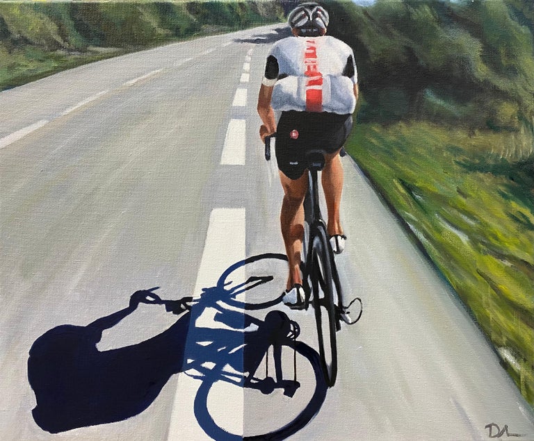David van der Linden - Cycling- 21st Century Contemporary painting of a ...