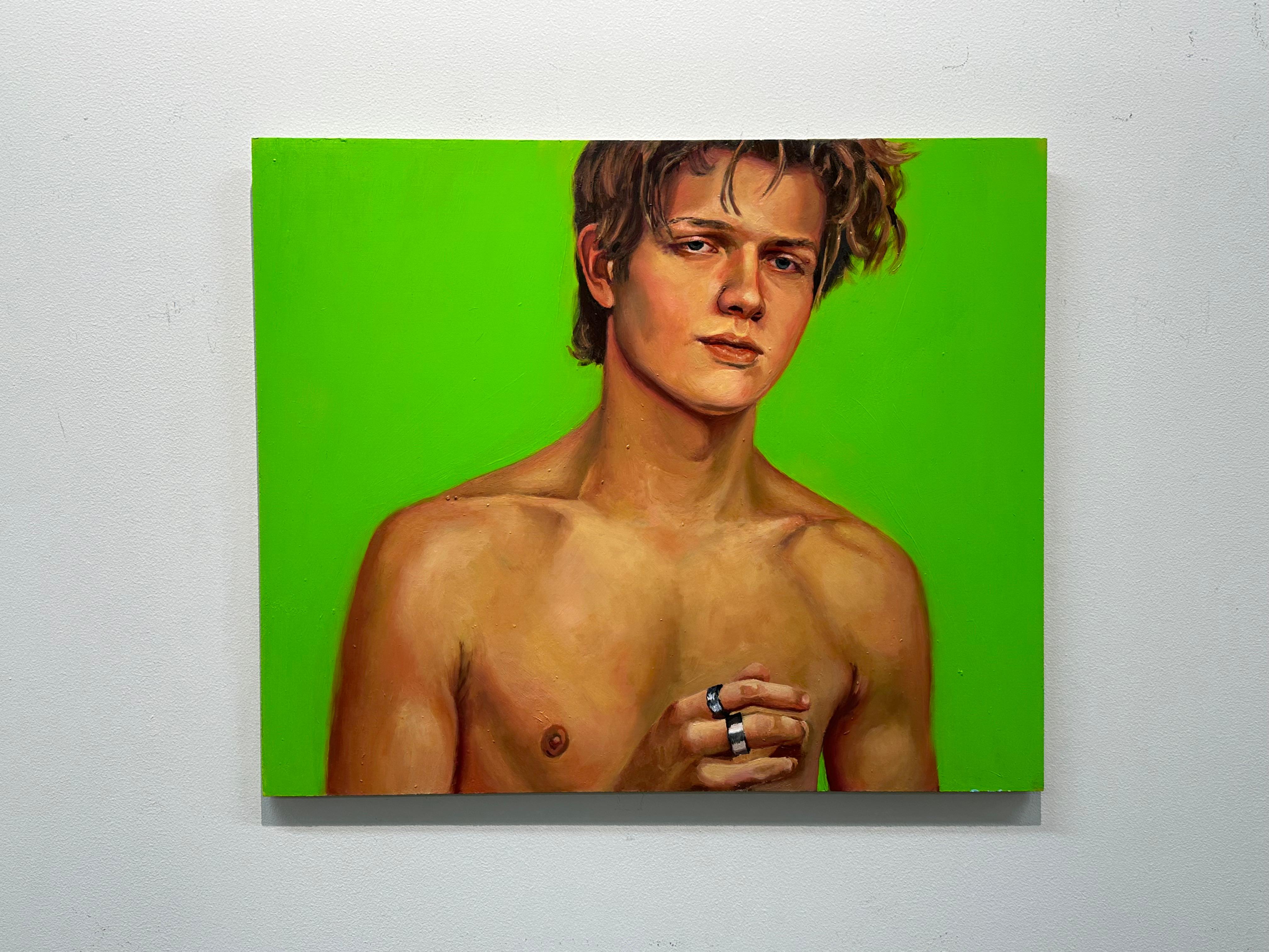 David van der Linden - When I live my Dream - 21st Ct Contemporary Painting of Boy with Bare ...