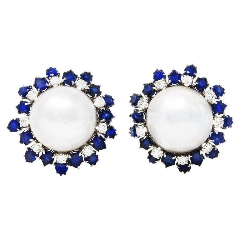 David Webb 12.80 CTW Sapphire Diamond Mabe Pearl Platinum Cluster Burst ...