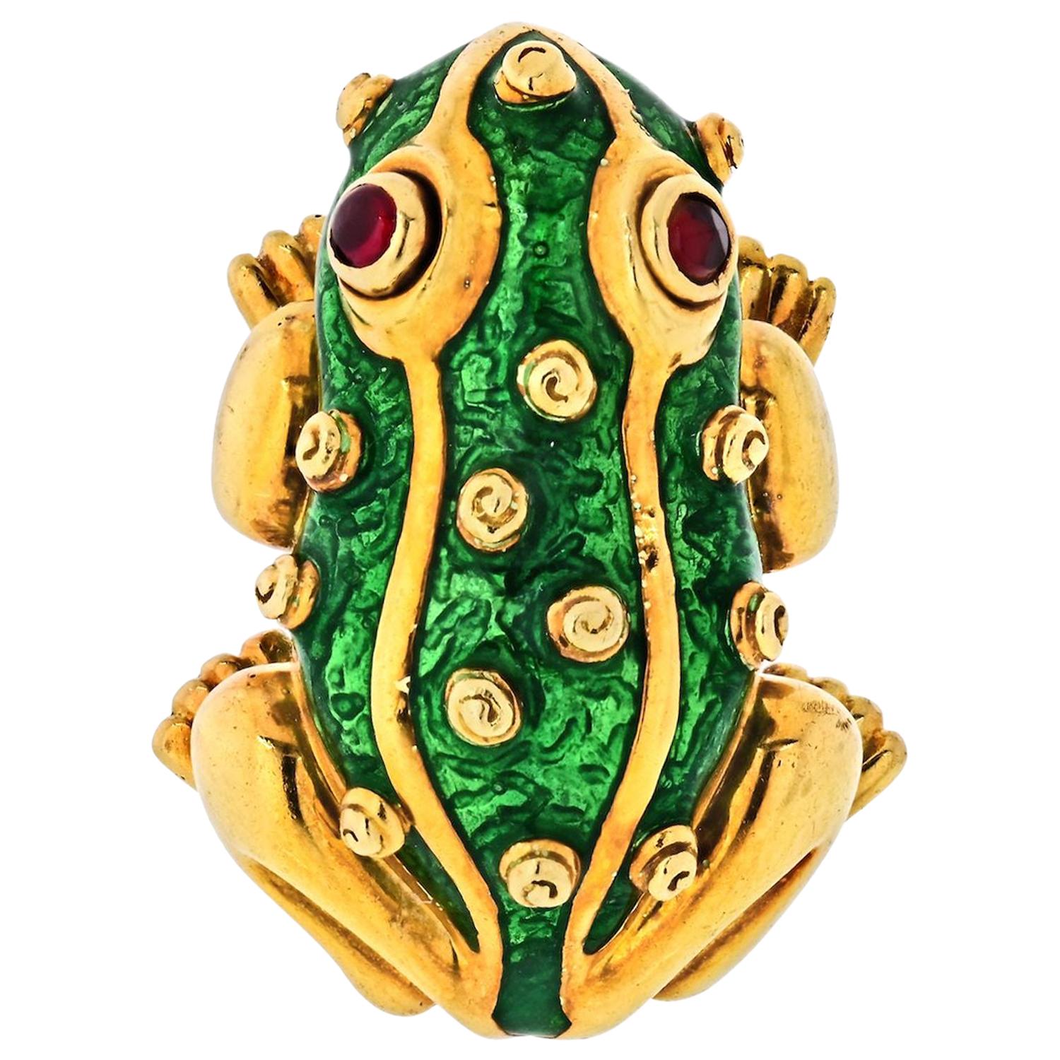 David Webb 18 Karat Yellow Gold Small Baby Frog with Spots and Ruby ...