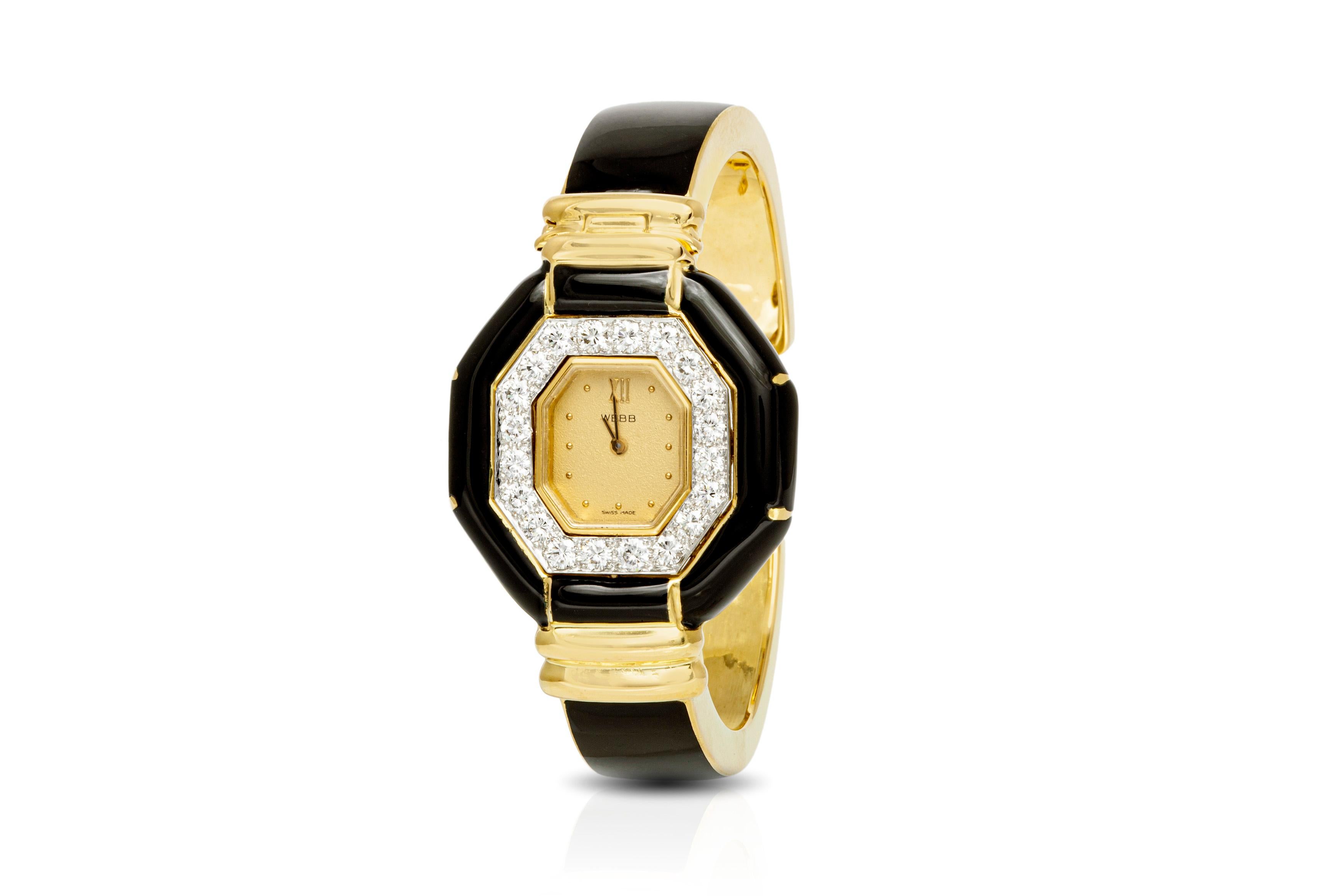 David Webb Black Enamel Watch with Diamonds For Sale at 1stDibs