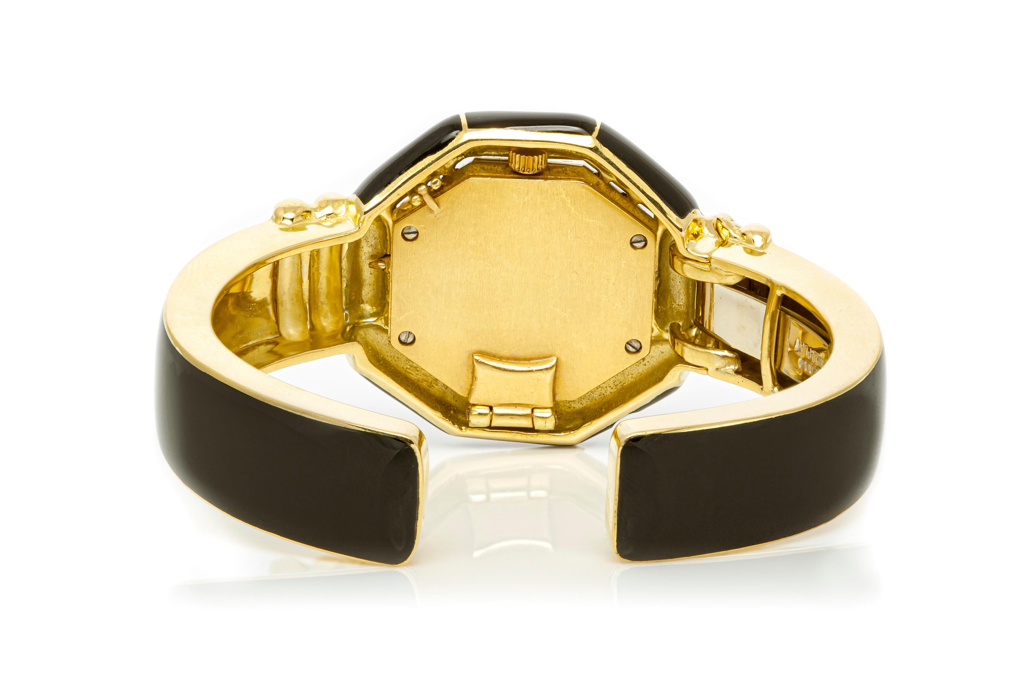 David Webb Black Enamel Watch with Diamonds For Sale at 1stDibs