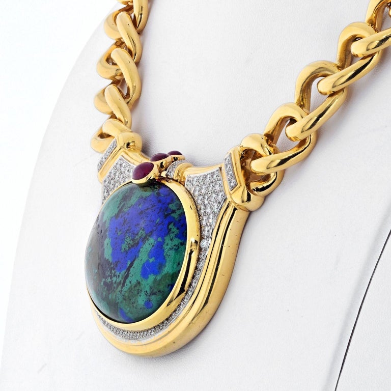 David Webb 18K Gold Azurmalachite And Diamond Chain Link Necklace For ...