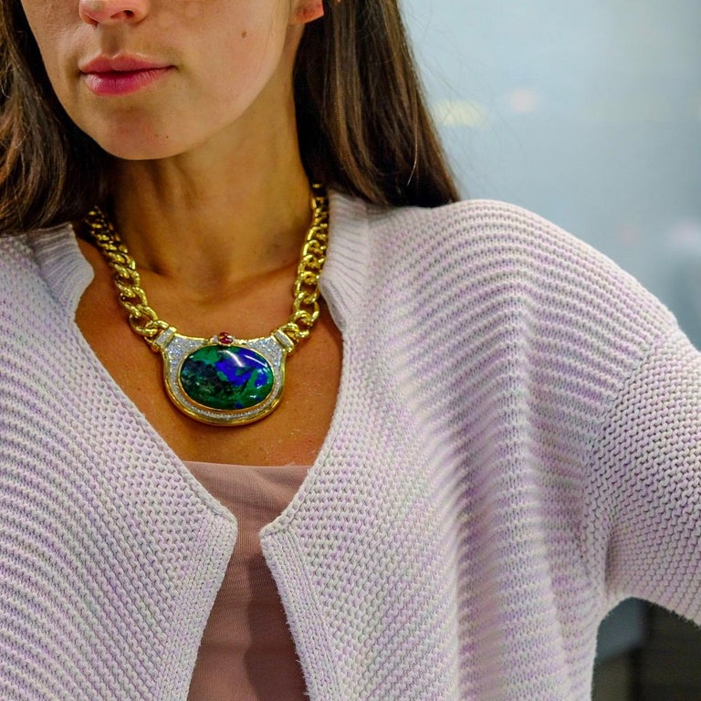 David Webb 18K Gold Azurmalachite And Diamond Chain Link Necklace For ...