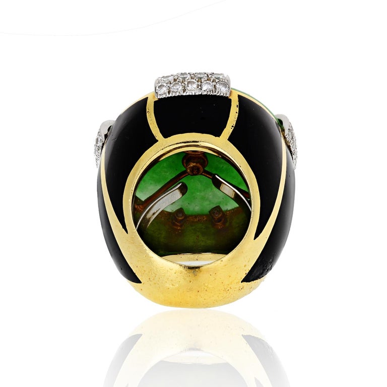David Webb 18 Karat Gold Black Enamel Jade Diamond and Ruby Ring For ...