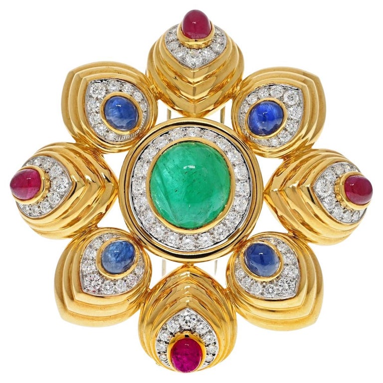 David Webb 18K Gold Multicolor Cabochon Gemstone and Diamond Maltese ...