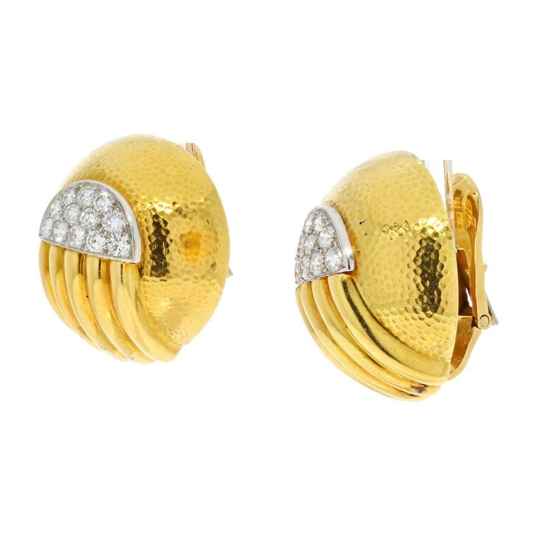 David Webb 18K Gold Platinum and Diamond Round Dome Articulated Clip ...