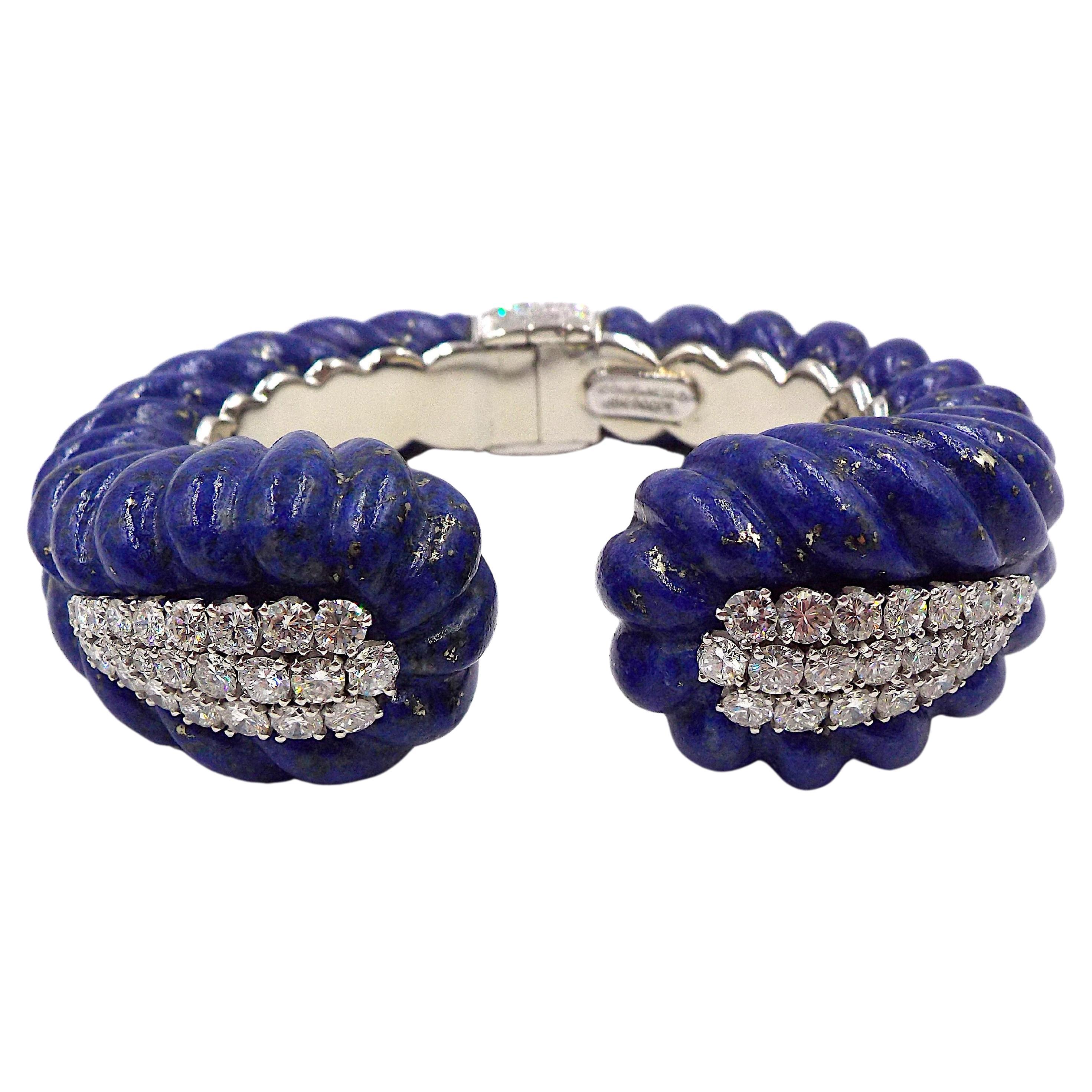 1970s David Webb Gold Diamond Ruby Carved Azurite Malachite Bracelet ...
