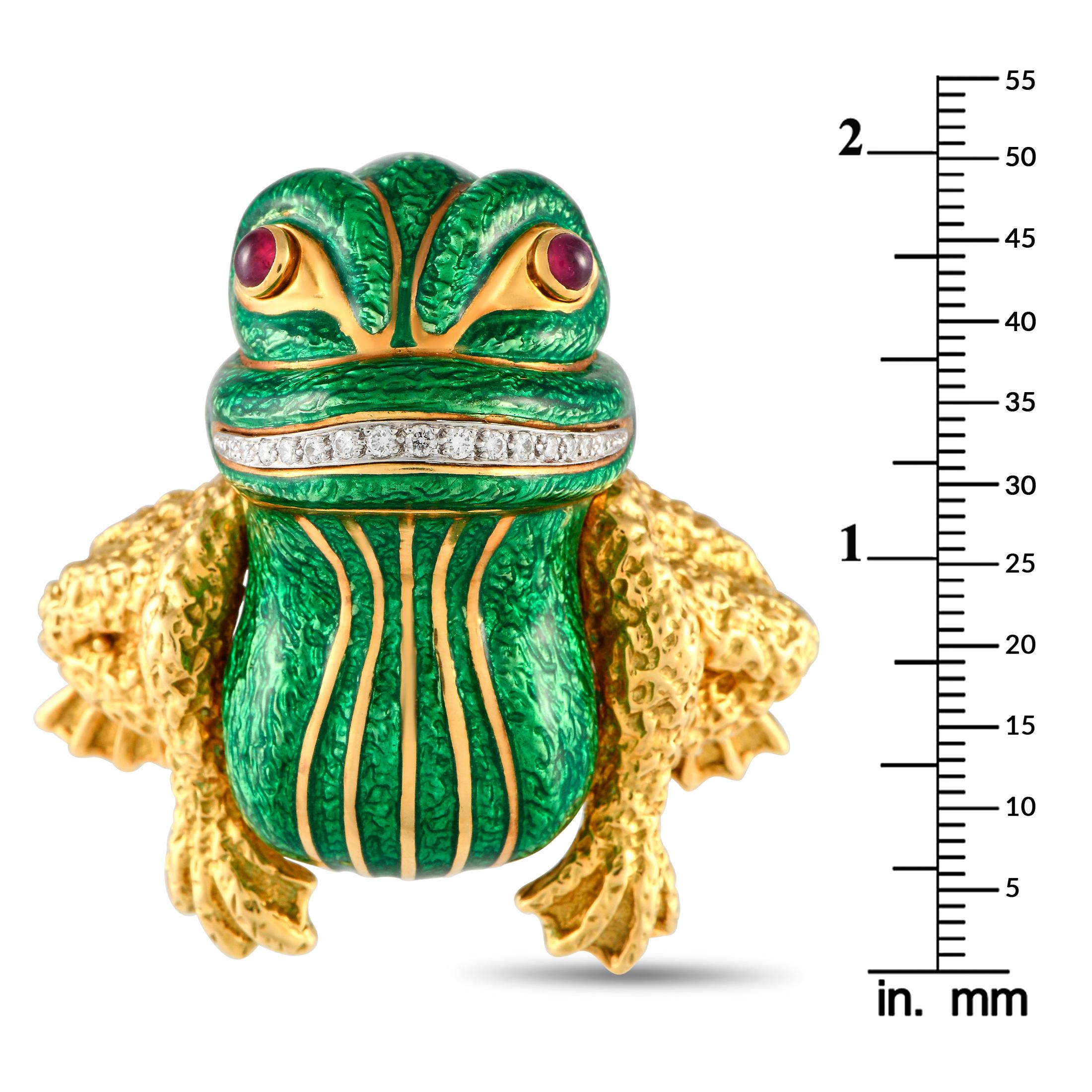 David Webb 18k Yellow Gold and Platinum Diamond and Ruby Enameled Frog ...