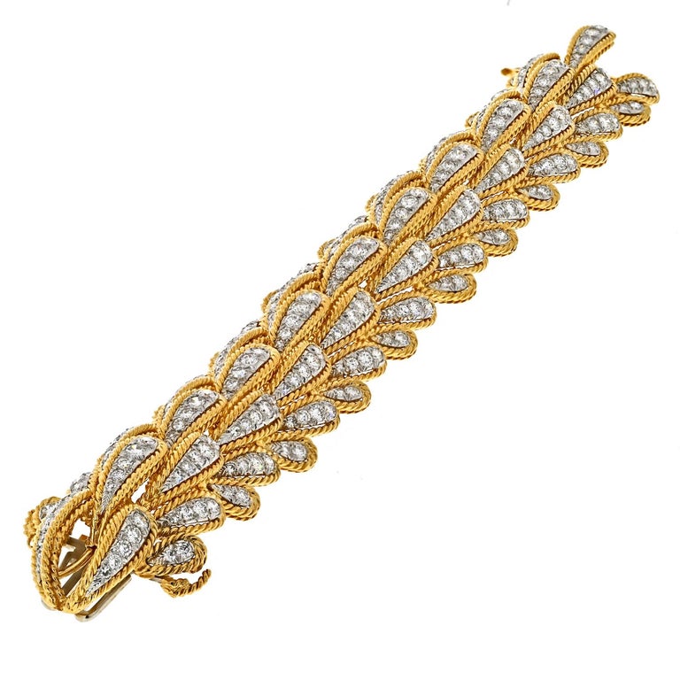 David Webb 18k Yellow Gold and Platinum Diamond Bombe Bracelet For Sale ...