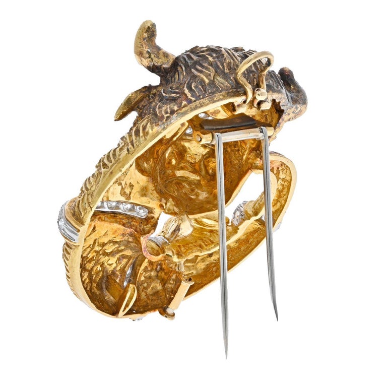 David Webb 18K Yellow Gold Diamond Taurus Bull Brooch Pendant For Sale ...