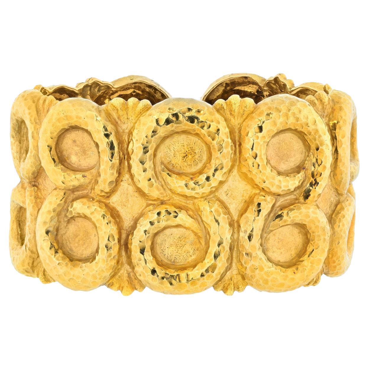 David Webb Platinum and 18K Yellow Gold Black Enamel Belt Motif Cuff ...