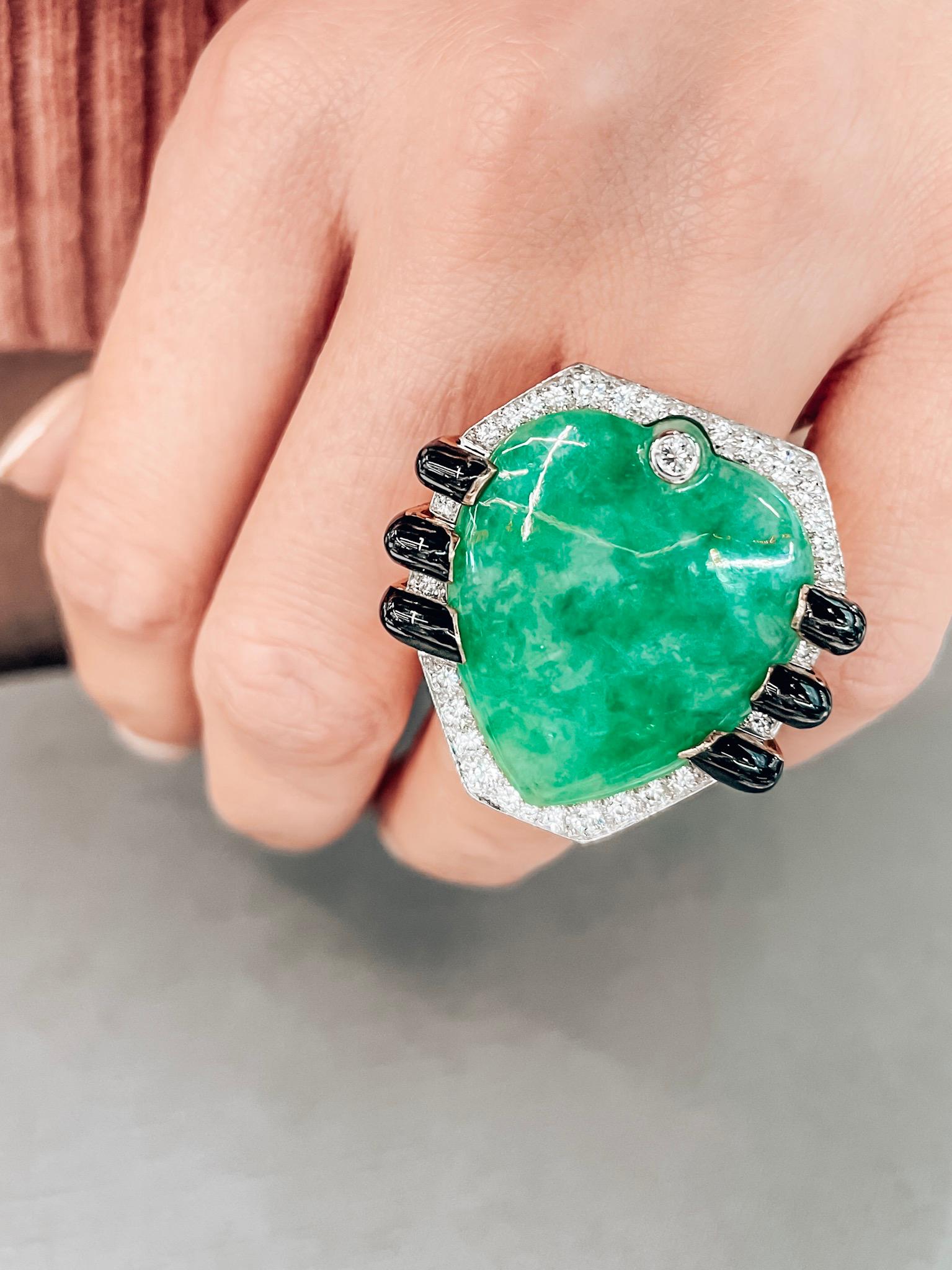 David Webb 18K Yellow Gold Jade, Diamond, Black Enamel Statement Ring ...