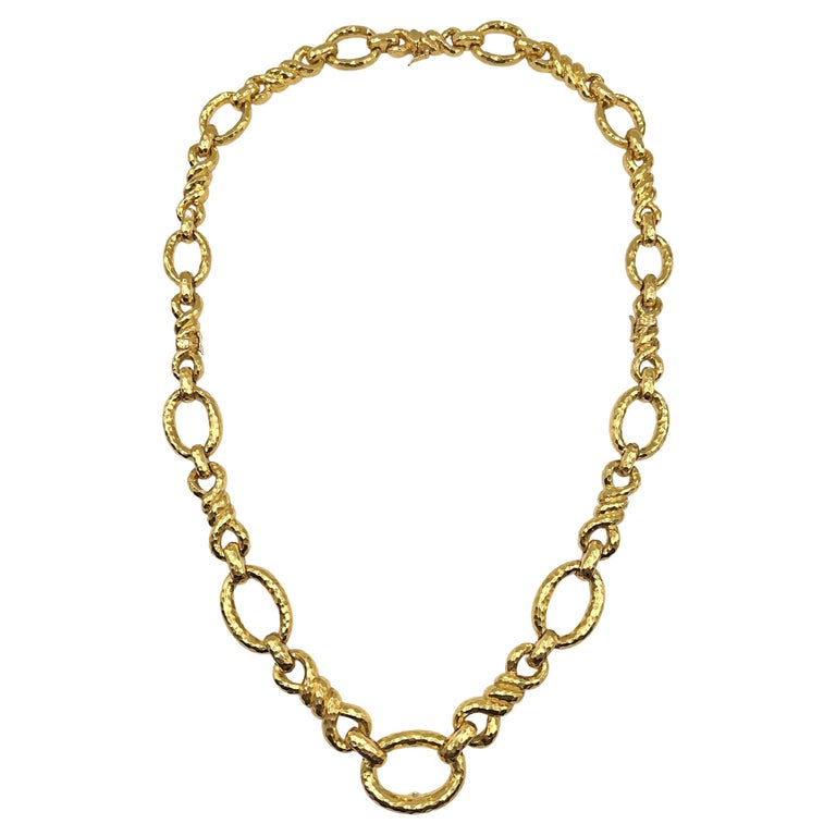 David Webb 18k Yellow Gold Long Link Necklace For Sale at 1stDibs