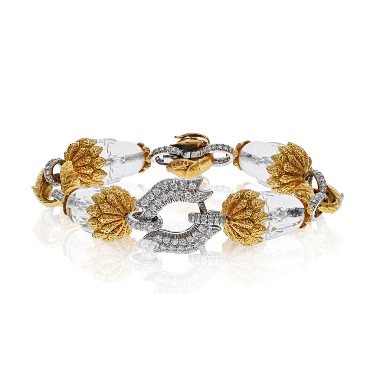 David Webb 18K Yellow Gold Rock Crystal and Diamond Stations Bracelet ...
