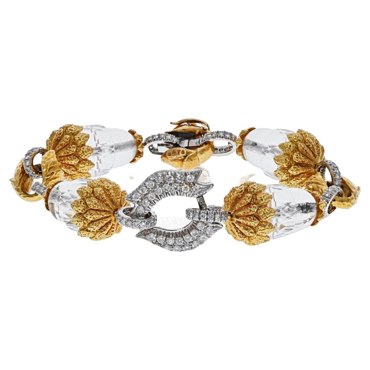 David Webb 18k Yellow Gold Ornate Crossover Diamond Bracelet For Sale ...